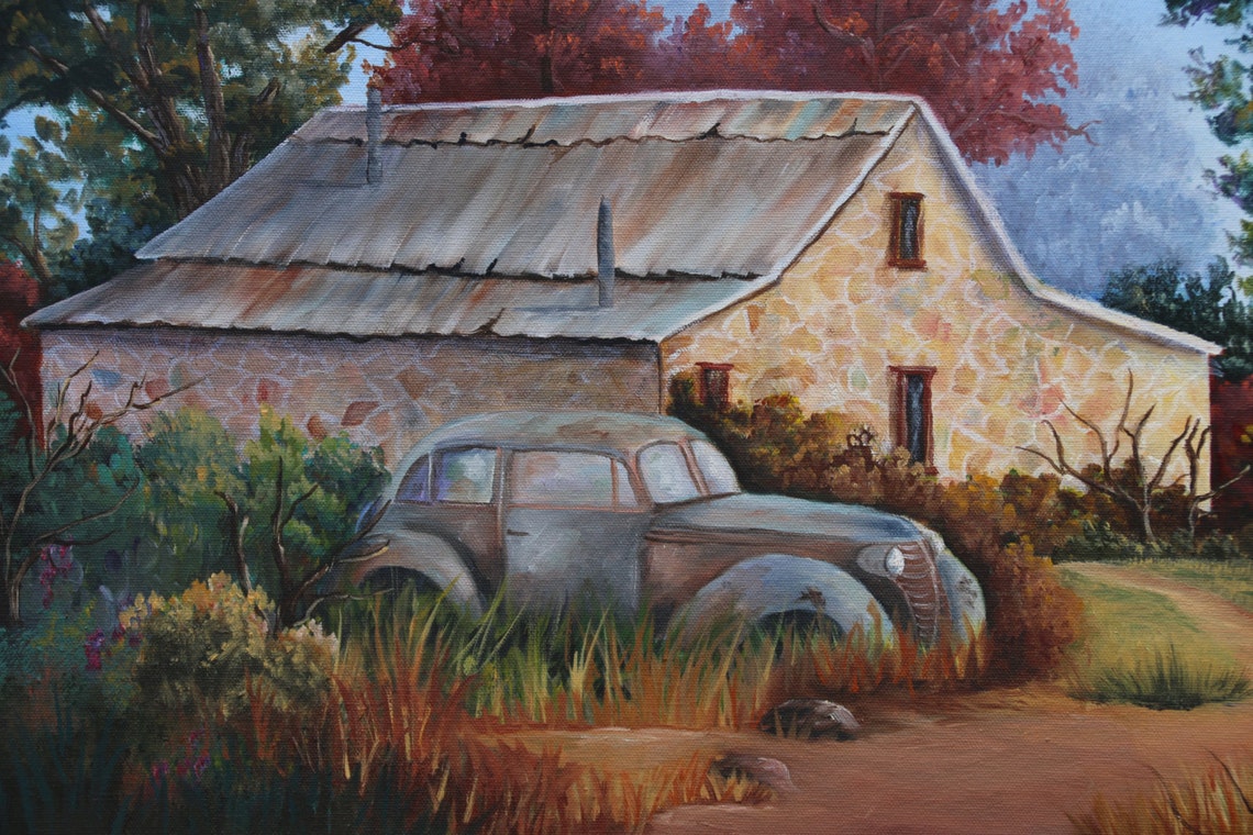 Old Car Painting Old Country Car Car by Rock House Oil - Etsy