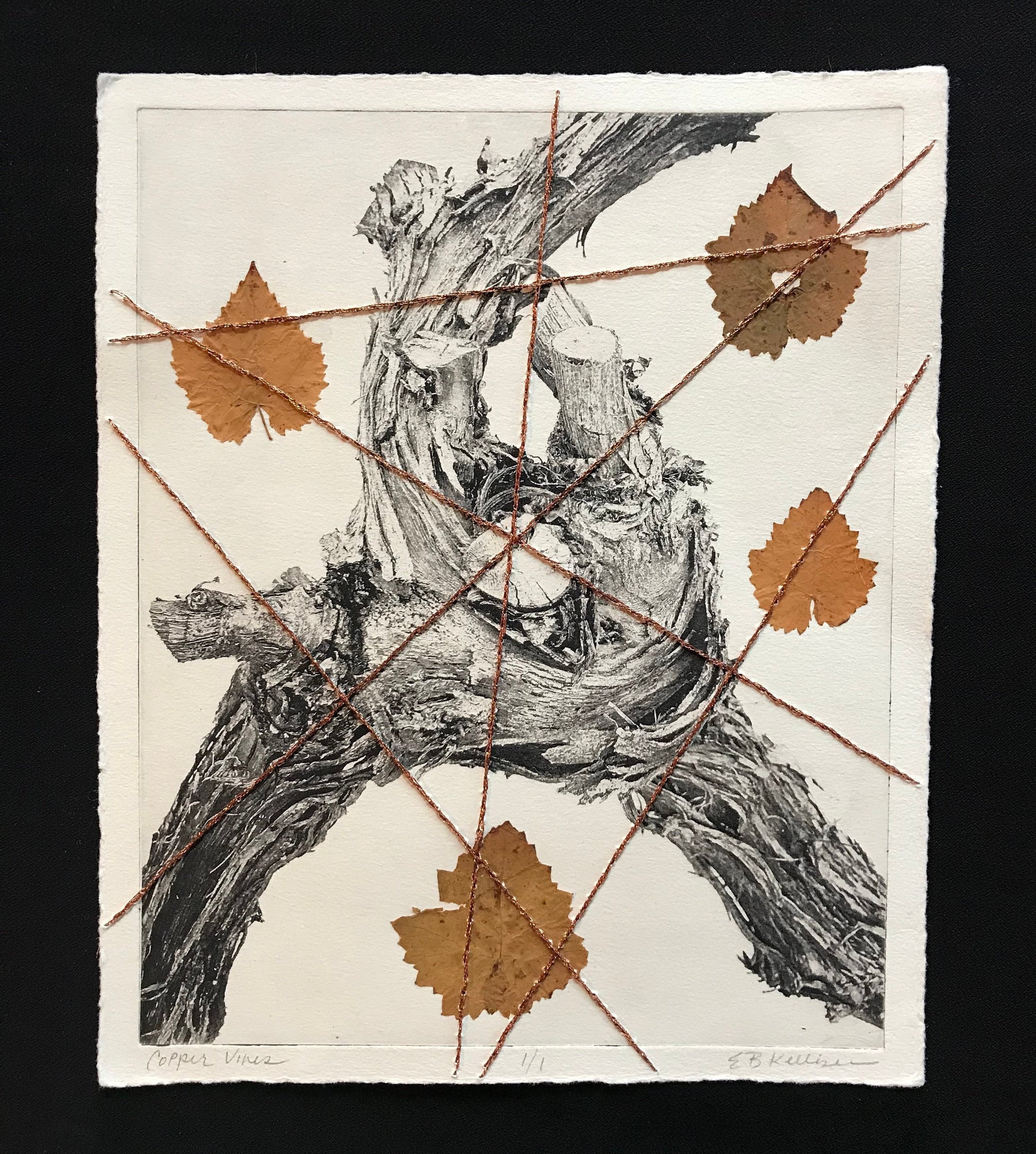 Original Embroidered Etching of Grapevine, "copper Vines" - One of a ...