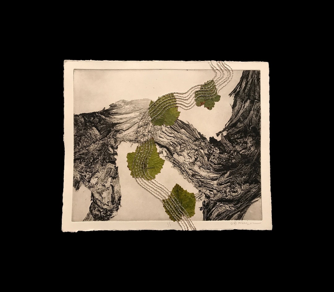 Original Embroidered Etching of Grapevine, "silver Vines" - One of a ...