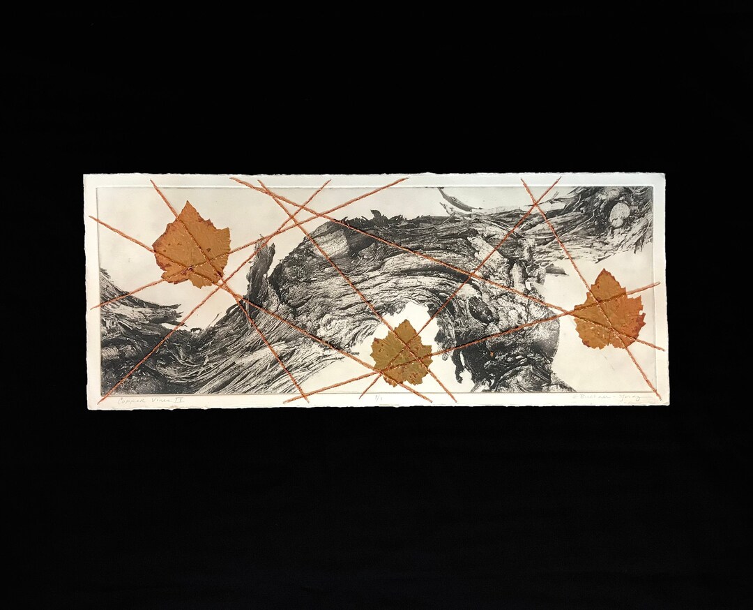 Original Embroidered Etching of Grapevine, "copper Vines Ii" - One of a ...