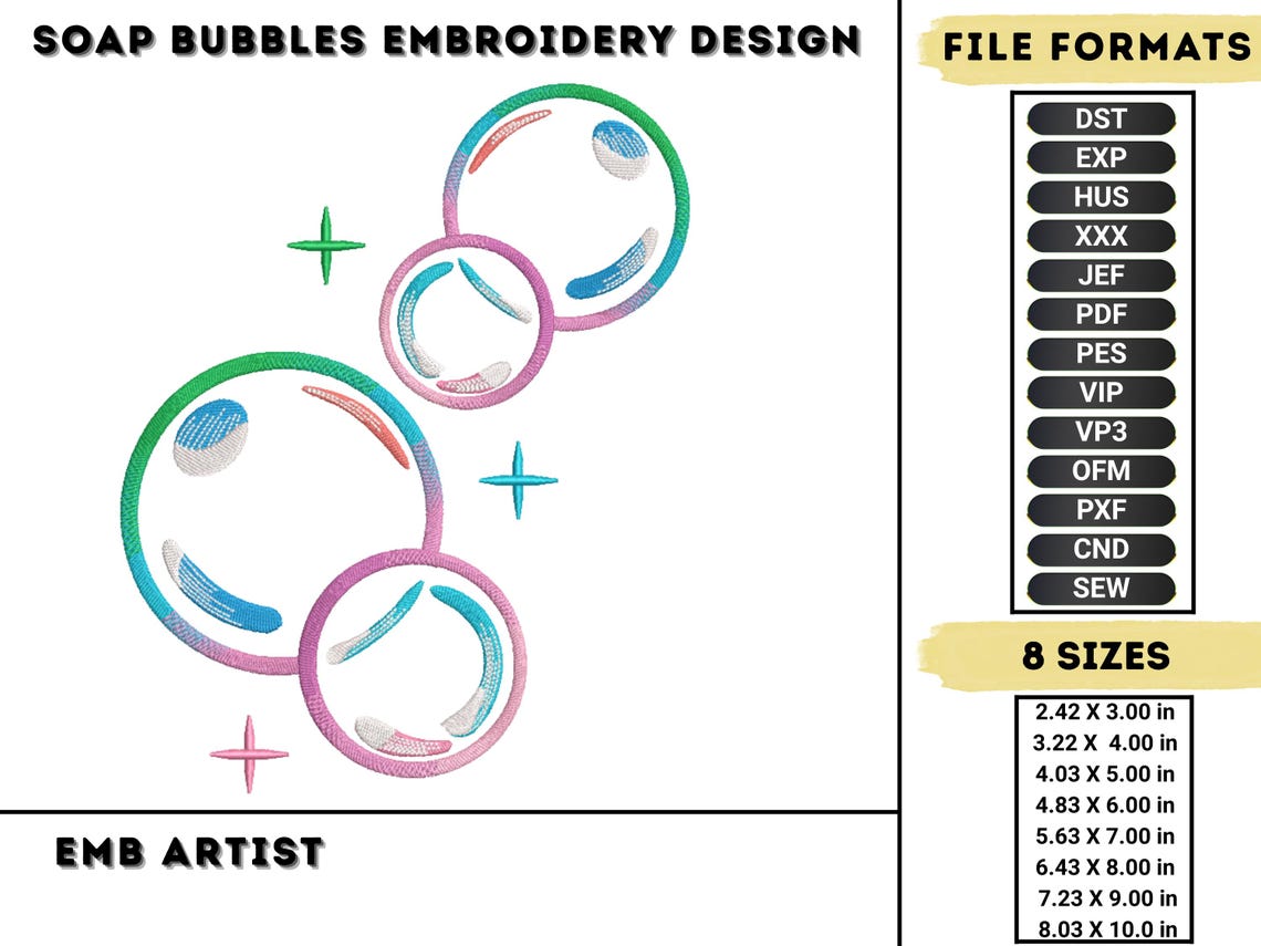 Soap Bubbles Machine Embroidery Design: Whimsical Bubble Embroidery ...