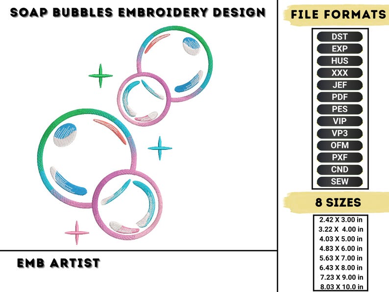 Soap Bubbles Machine Embroidery Design: Whimsical Bubble Embroidery ...