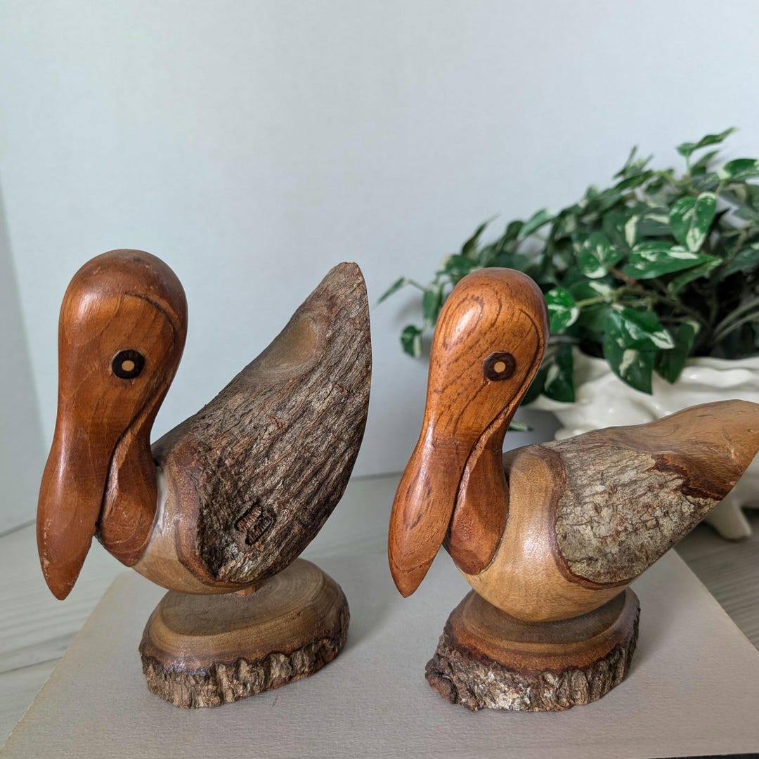 Vintage Folkart Carved Wood Pelicans - Etsy