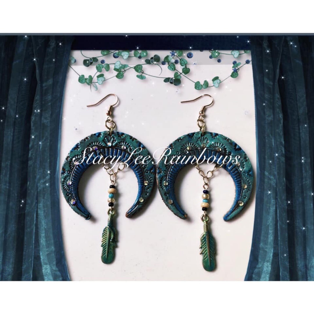 Crescent Moon Leather Tribal Earrings Crescent Moon Shaped Jewelry ...