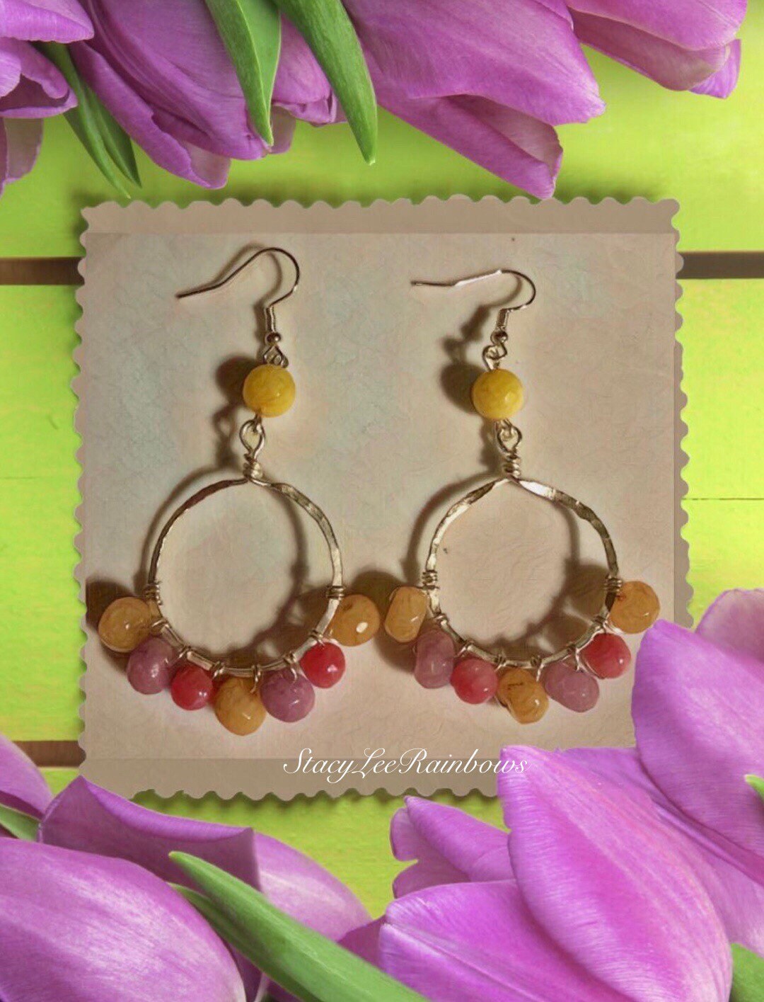 Wire Wrapped Earrings/multi Colored Agate /hoop - Etsy