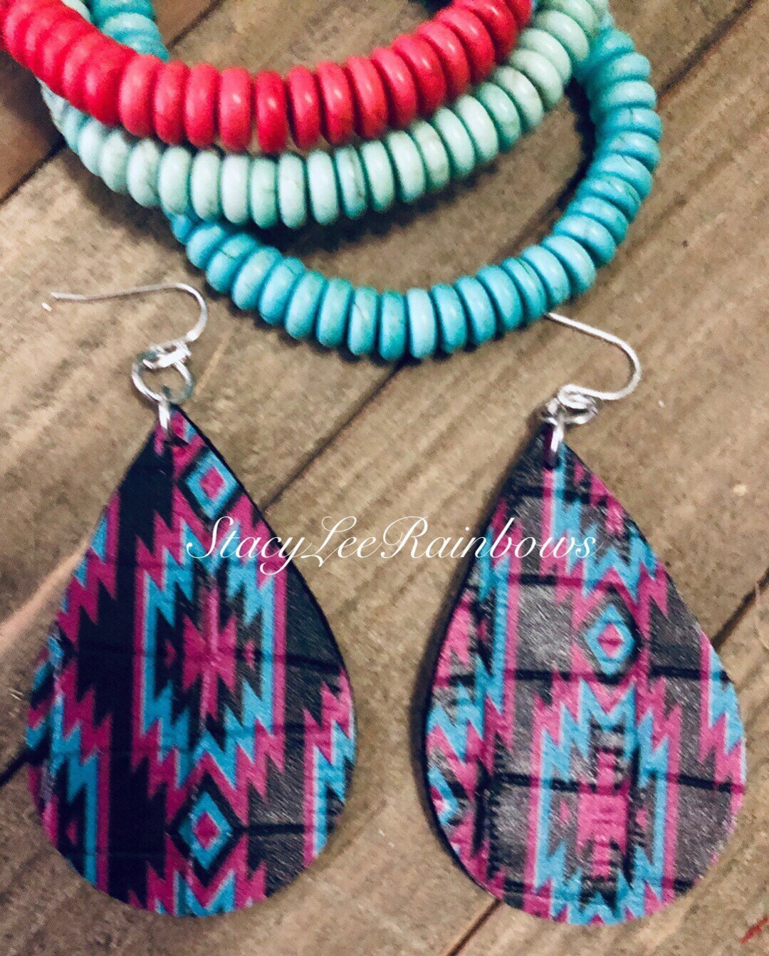 Printed Genuine Leather Turquoise & Hot Pink Aztec Print Printed ...