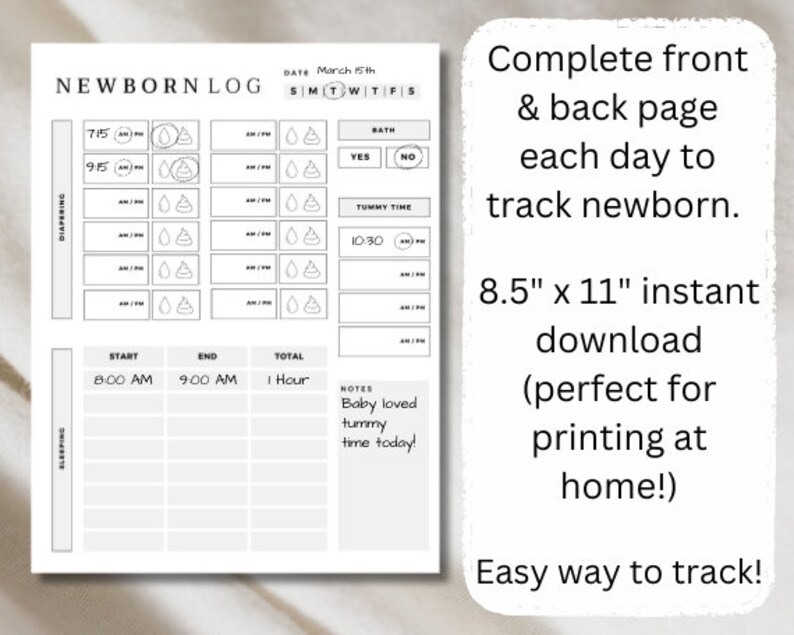 Newborn Baby Daily Care Tracker Log Track Feeding, Diapers, Sleep and ...