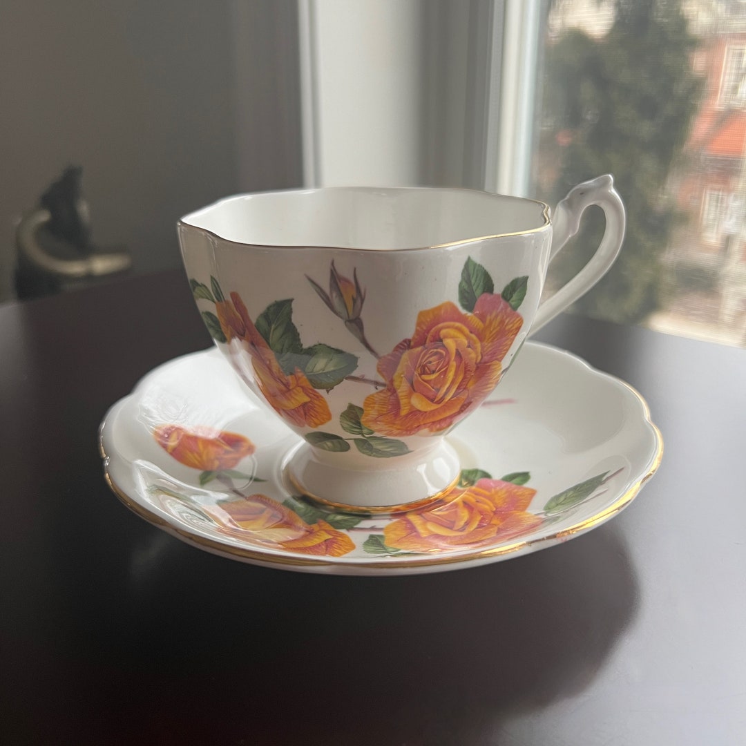 Queen Anne Teacup and Saucer, Anniversary Rose China Pattern, Fine Bone ...