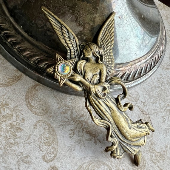 Bronze Angel Brooch, JJ Jonette costume jewelry, flyi… - Gem