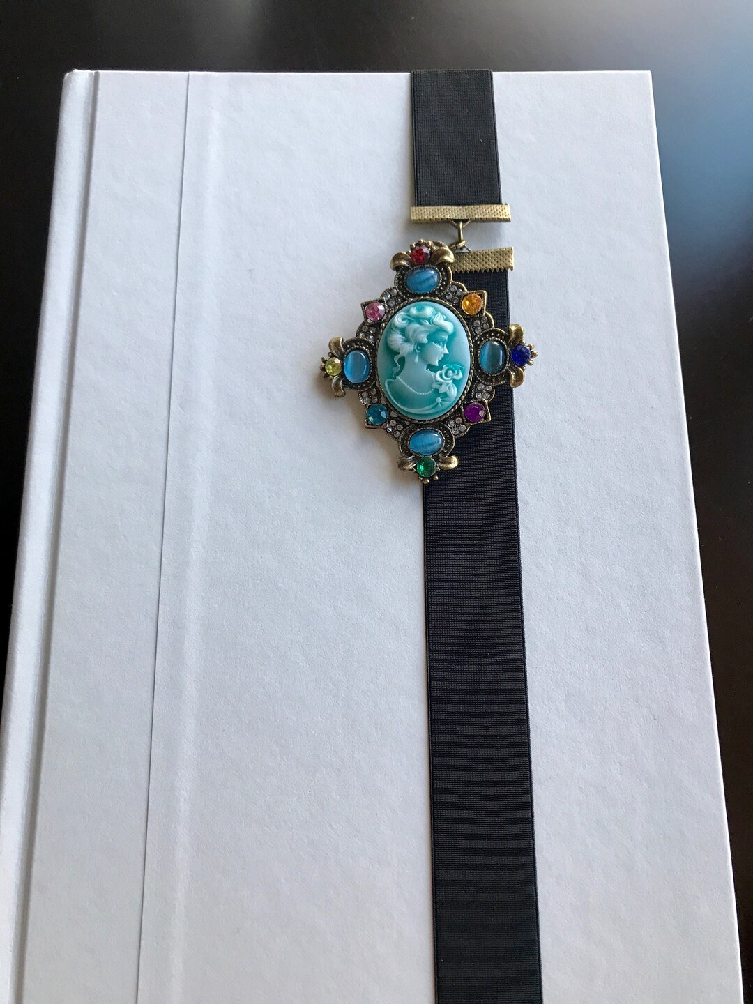 Turquoise Cameo Stretch Bookmark, Book Band, Elastic Bookmark, Vintage ...