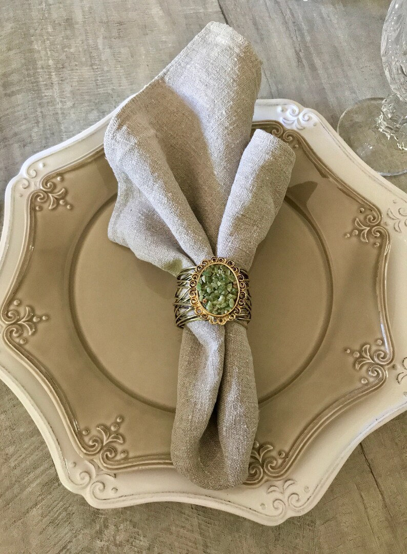 Jade Chip Napkin Rings, Spring Table Decor, Green Napkin Rings, Set of ...