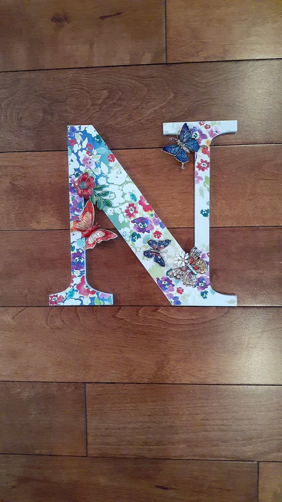 Wooden Initial for Nursery, Letter N Wall Art, Floral Wood Letter ...