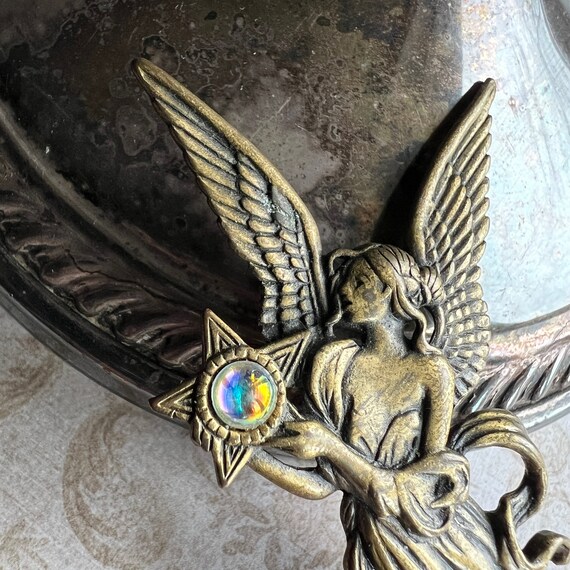 Bronze Angel Brooch, JJ Jonette costume jewelry, flyi… - Gem