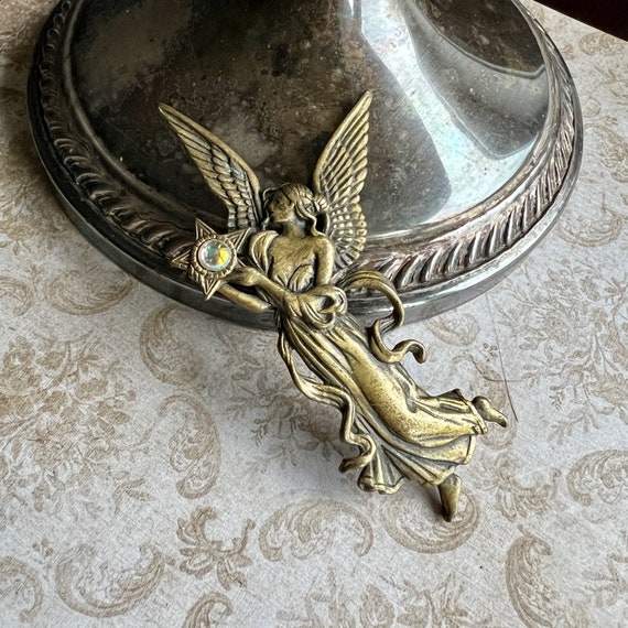 Bronze Angel Brooch, JJ Jonette costume jewelry, flyi… - Gem