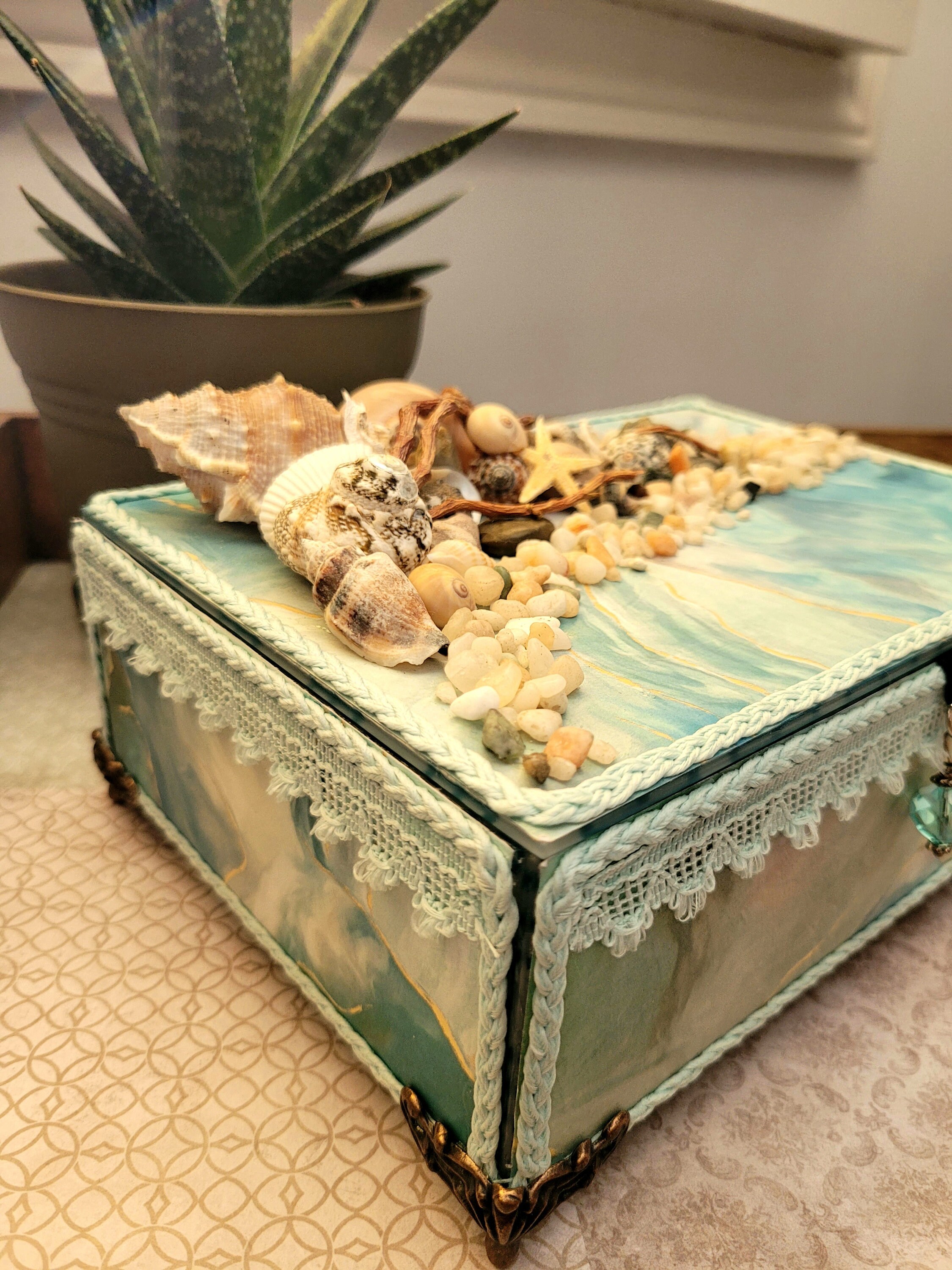 Glass Beach Themed Keepsake Box, Shell Memento Box, Ocean Waves Jewelry ...