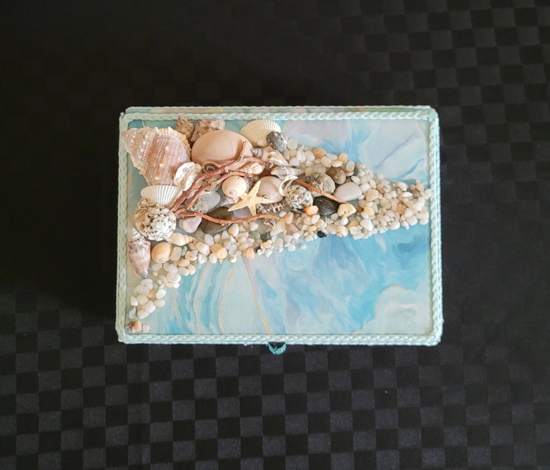 Glass Beach Themed Keepsake Box, Shell Memento Box, Ocean Waves Jewelry ...