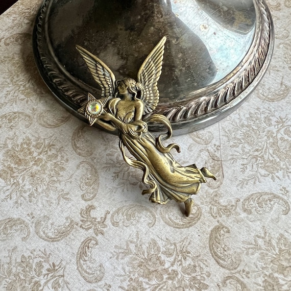 Bronze Angel Brooch, JJ Jonette costume jewelry, flyi… - Gem