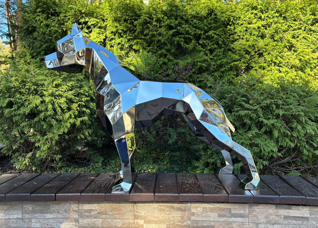 Stainless Steel Pitbull Sculpture – Handmade Mirror-polished Life-size ...