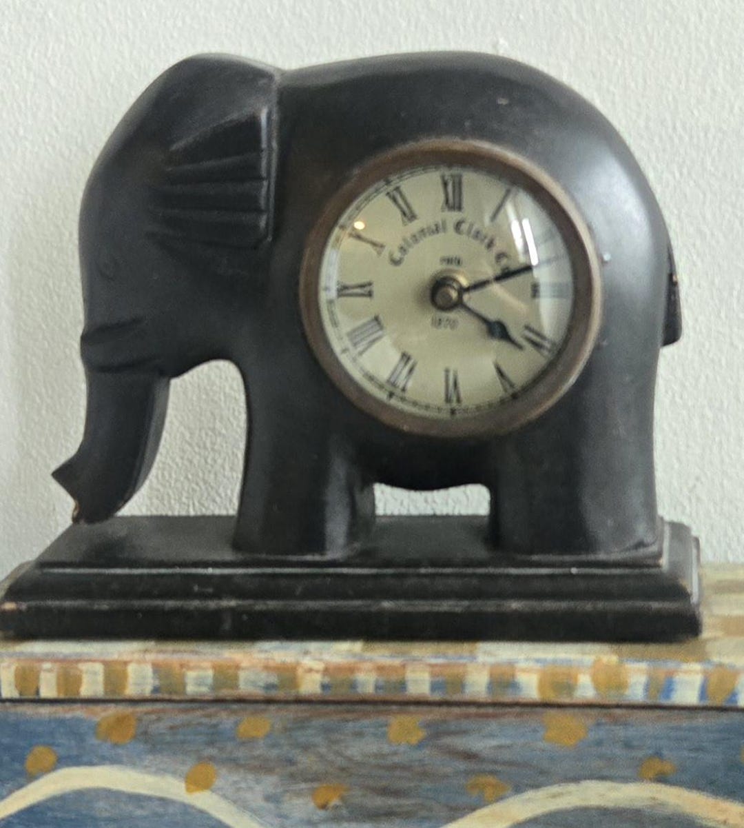 Colonial Clock Co. Estb. 1870 Wooden Hand Carved Elephant Mantel Clock ...