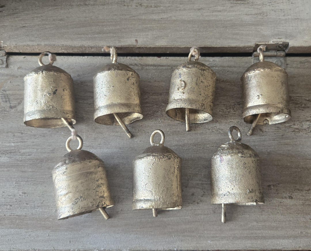 7 Handmade India Antiqued Brass Cow Bells Christmas Bells Craft Bells 2 ...