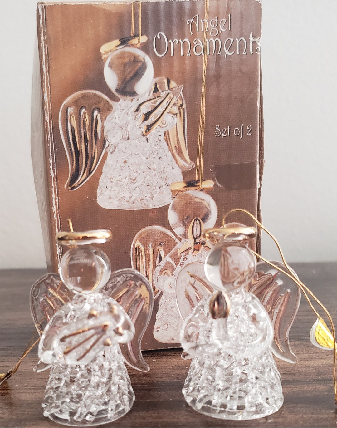 Pair of Vintage Spun Glass Angel Ornaments With 22kt Gold Paint Trim - Etsy