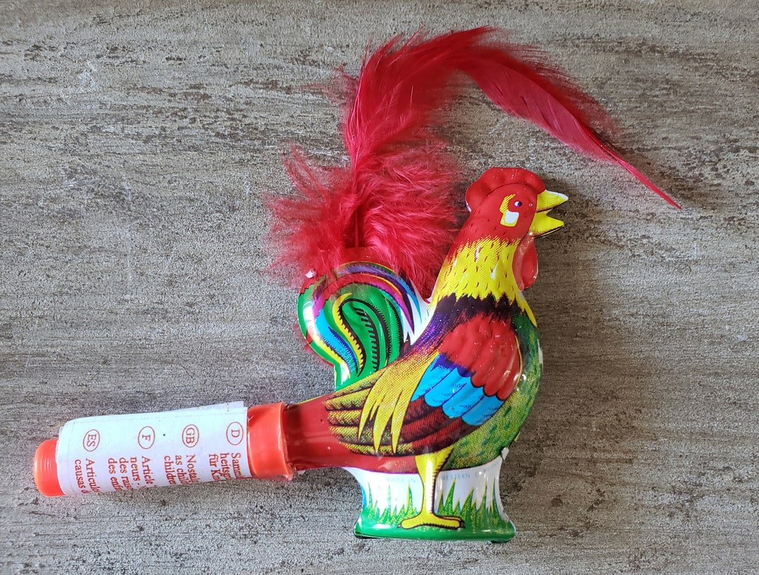 Vintage 50's Western Germany Toy Whistle Rooster Metal Chicken Tin ...