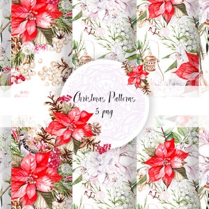 Watercolor Christmas Paper, Floral Digital Paper, Scrapbook Paper ...