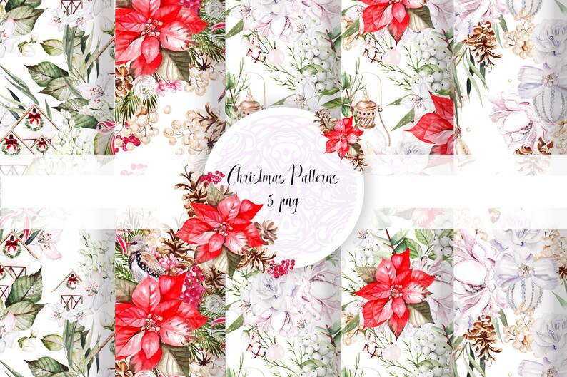Watercolor Christmas Paper, Floral Digital Paper, Scrapbook Paper ...