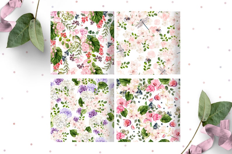 Watercolor Paper Pack Wedding Patterns Scrapbook Floral Background ...