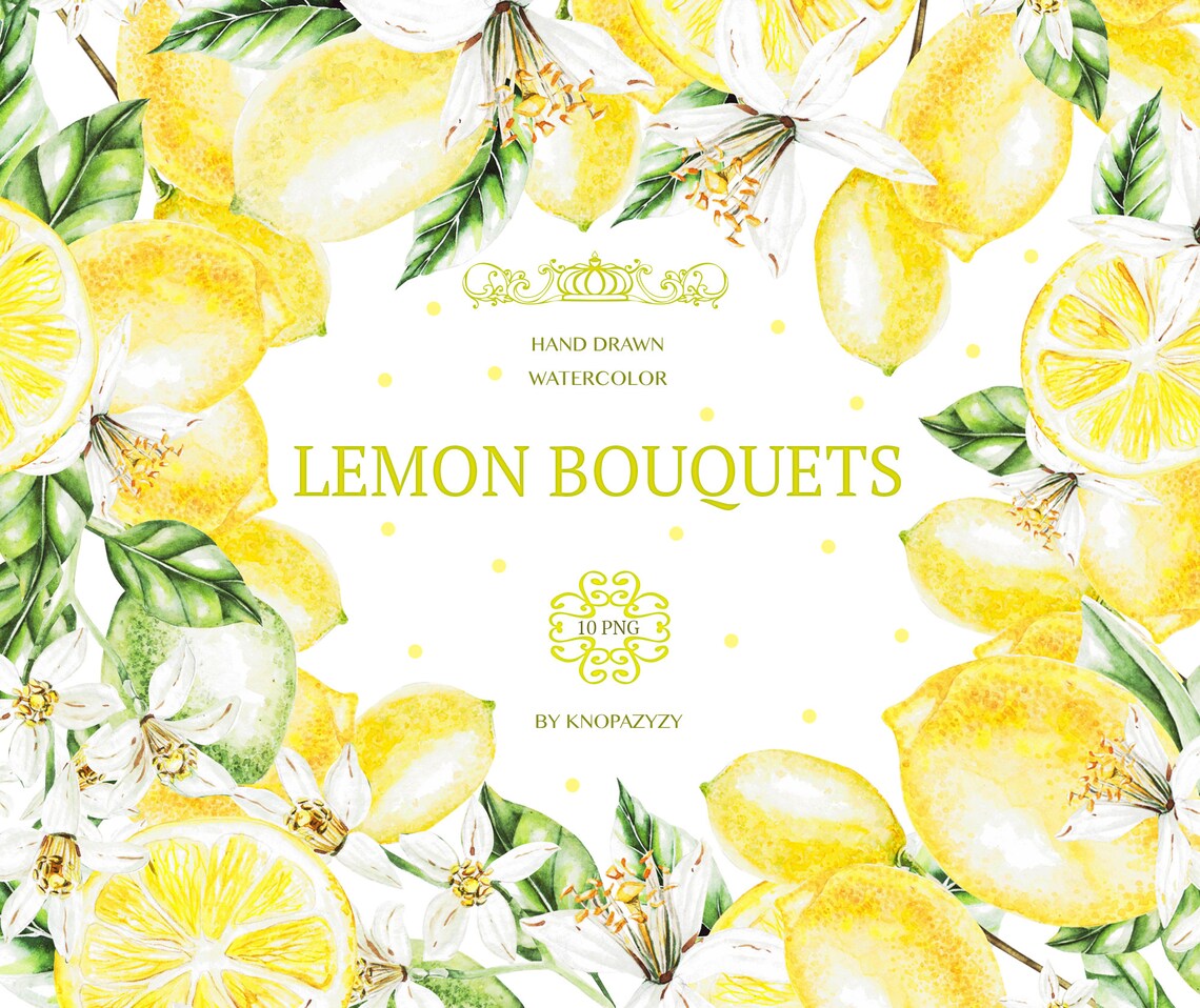 Lemon Clipart Citrus Watercolor Fruits Clip Art Yellow Lemons - Etsy