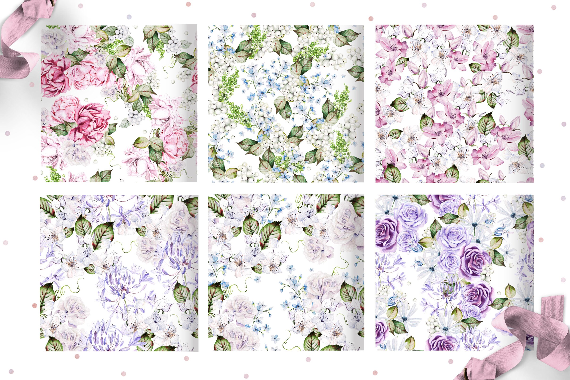 Watercolor Paper Pack Wedding Patterns Scrapbook Floral Background ...