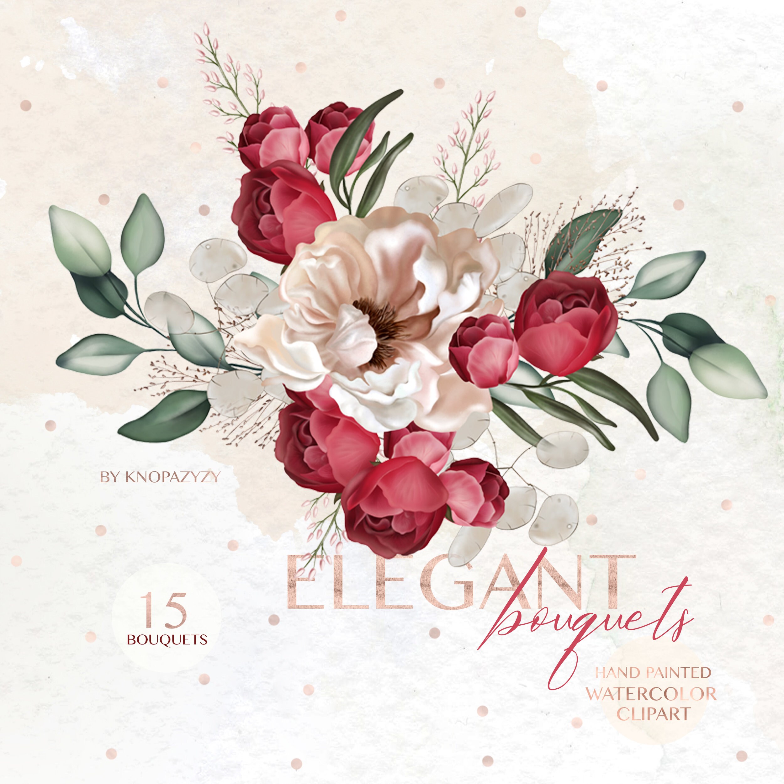 Floral Clipart, Peonies, Peony Buds, Greenery, Watercolor Bouquets ...