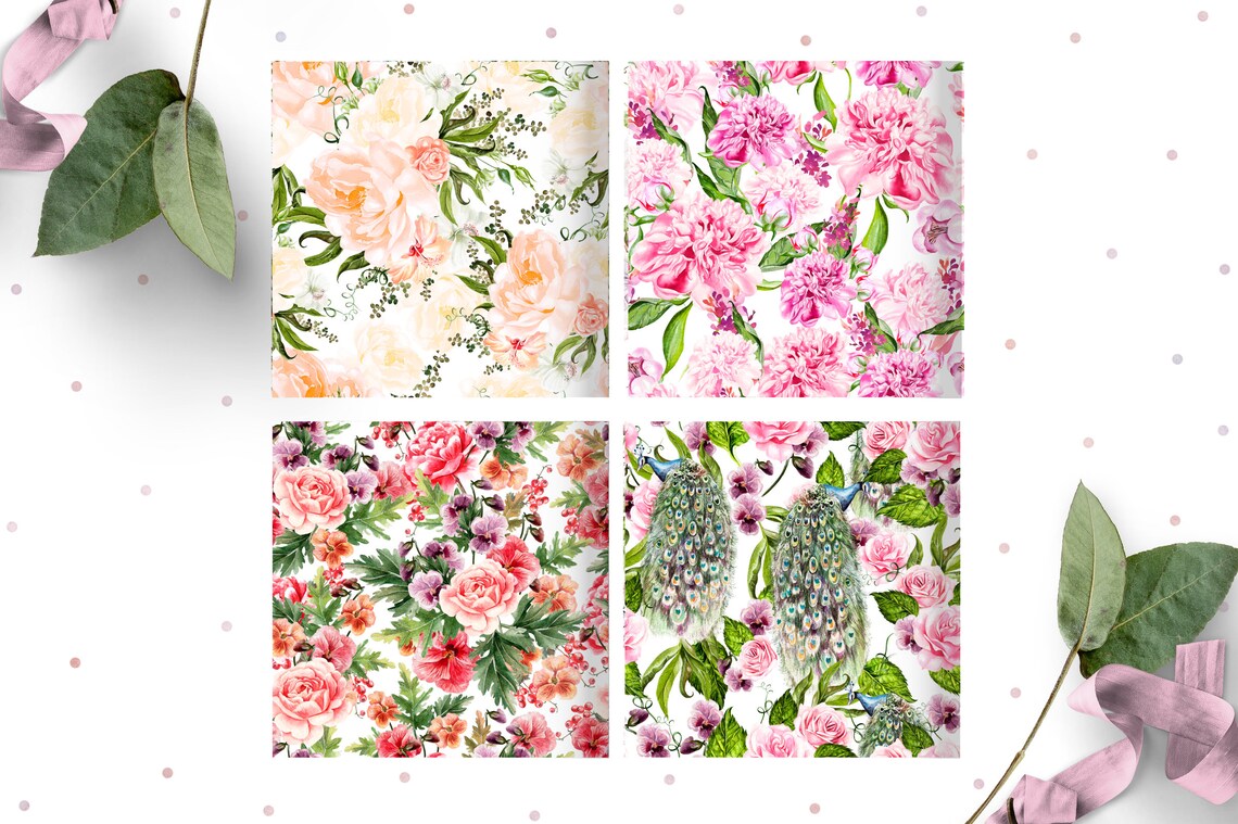 Watercolor Paper Pack Wedding Patterns Scrapbook Floral Background ...