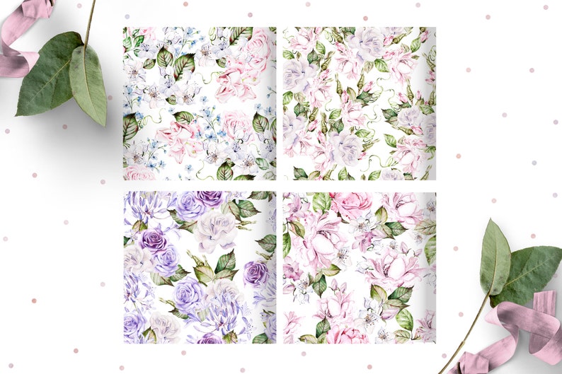 Watercolor Paper Pack Wedding Patterns Scrapbook Floral Background ...