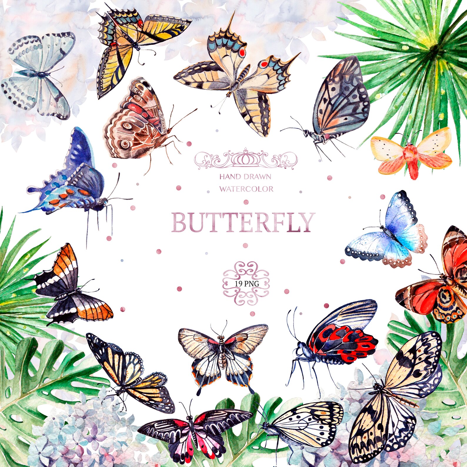 Watercolor Butterfly Art, Watercolor Butterfly Clip Art, Vintage ...