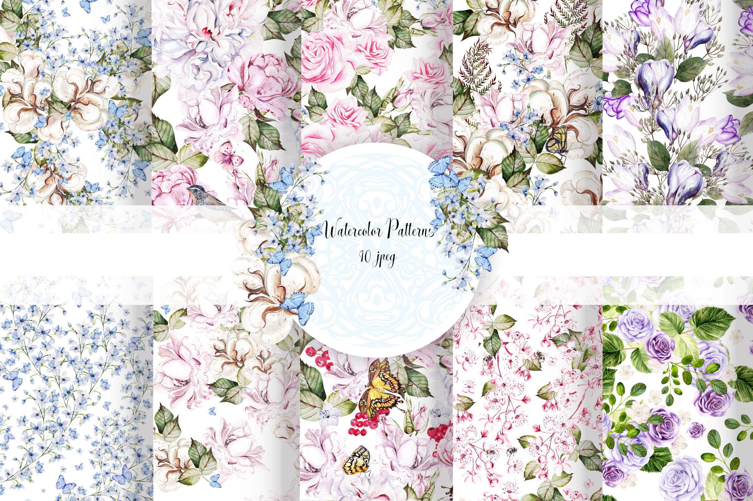 Watercolor Paper Pack Wedding Patterns Scrapbook Floral Background ...