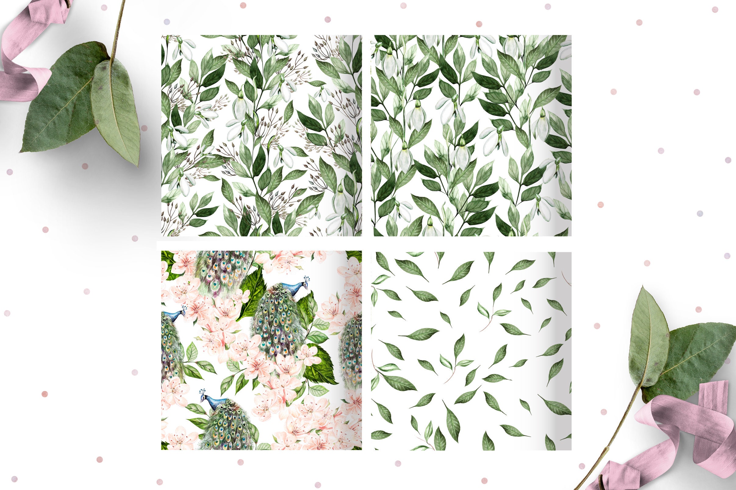Watercolor Paper Pack Wedding Patterns Scrapbook Floral Background ...