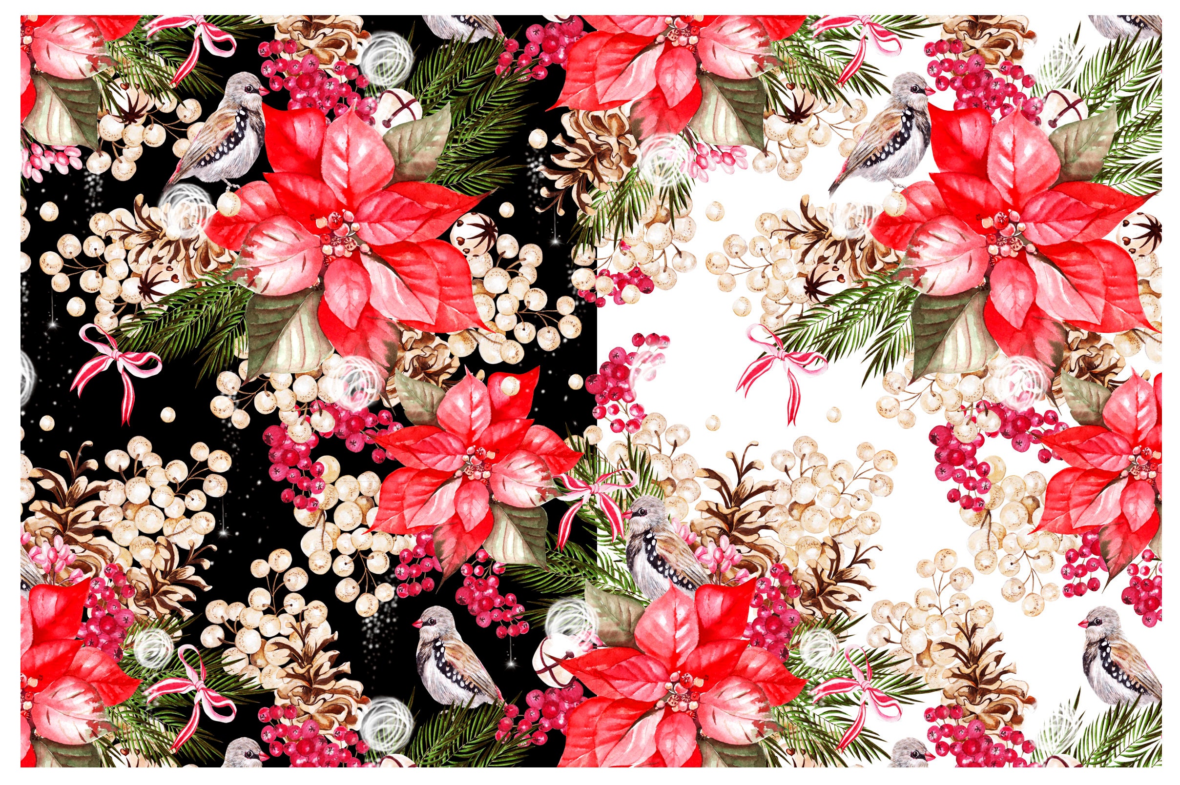 Watercolor Christmas Paper, Floral Digital Paper, Scrapbook Paper ...