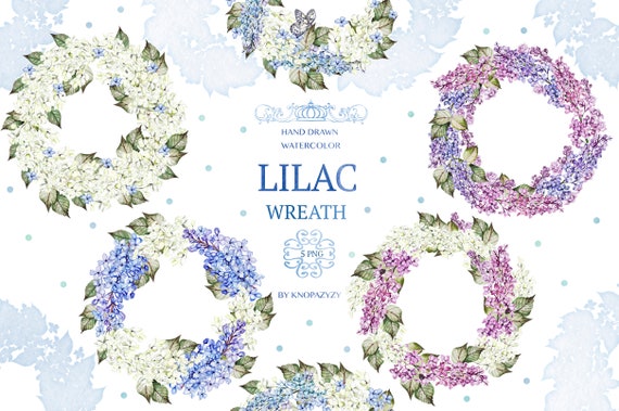 Watercolor wreath lilc Clipart Set Flower Clip art PNG | Etsy