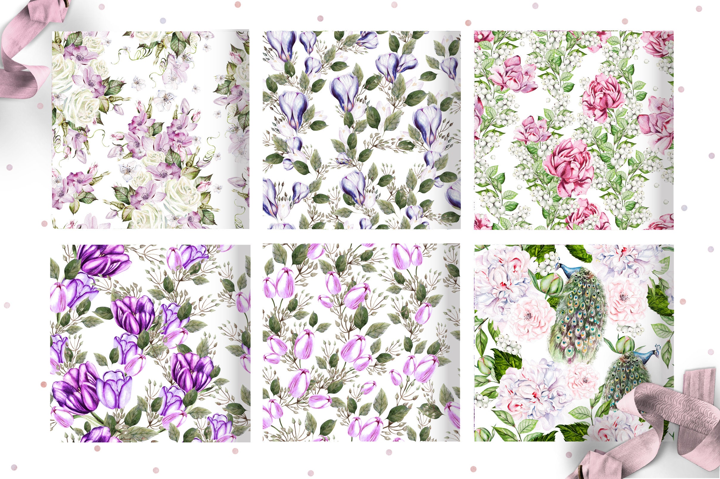 Watercolor Paper Pack Wedding Patterns Scrapbook Floral Background ...