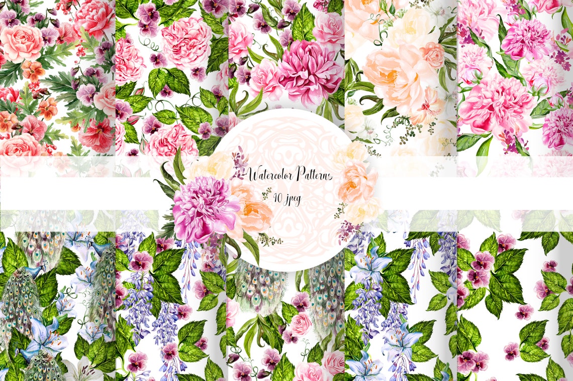 Watercolor Paper Pack Wedding Patterns Scrapbook Floral Background ...
