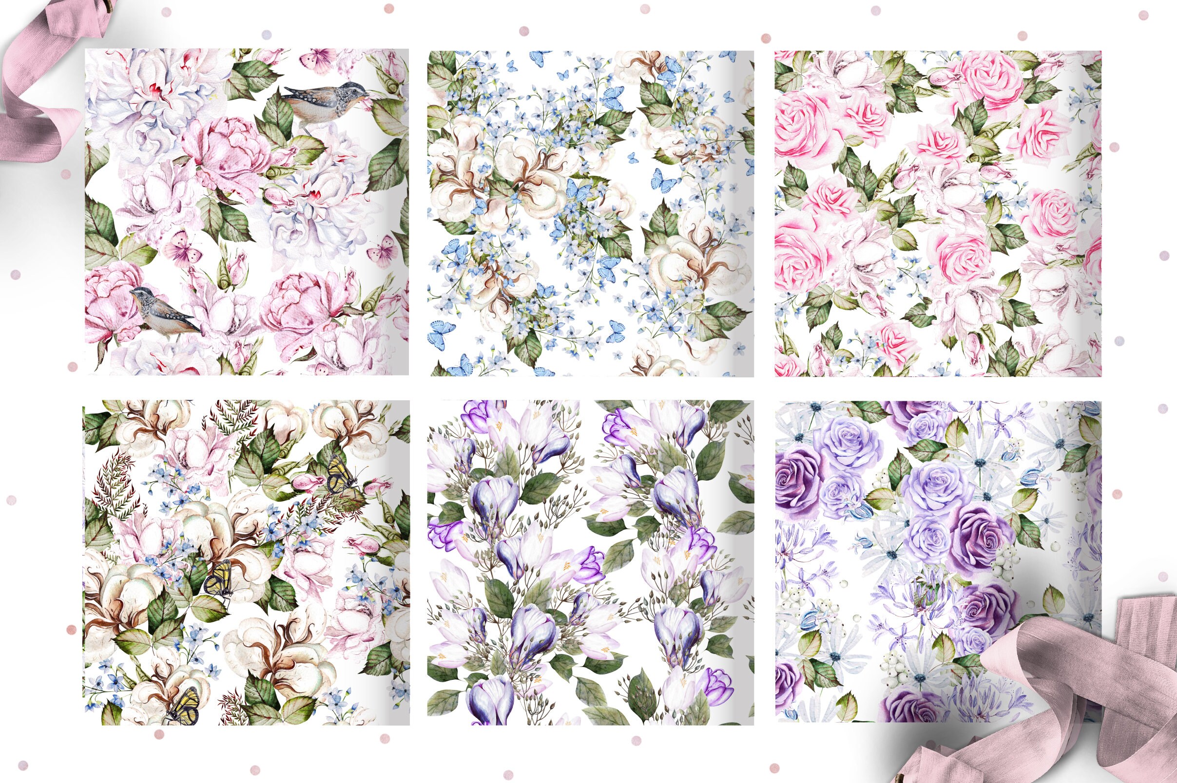 Watercolor Paper Pack Wedding Patterns Scrapbook Floral Background ...