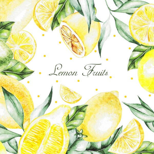 Lemon Clipart Citrus Watercolor Fruits Clip Art Yellow Lemons Clipart ...