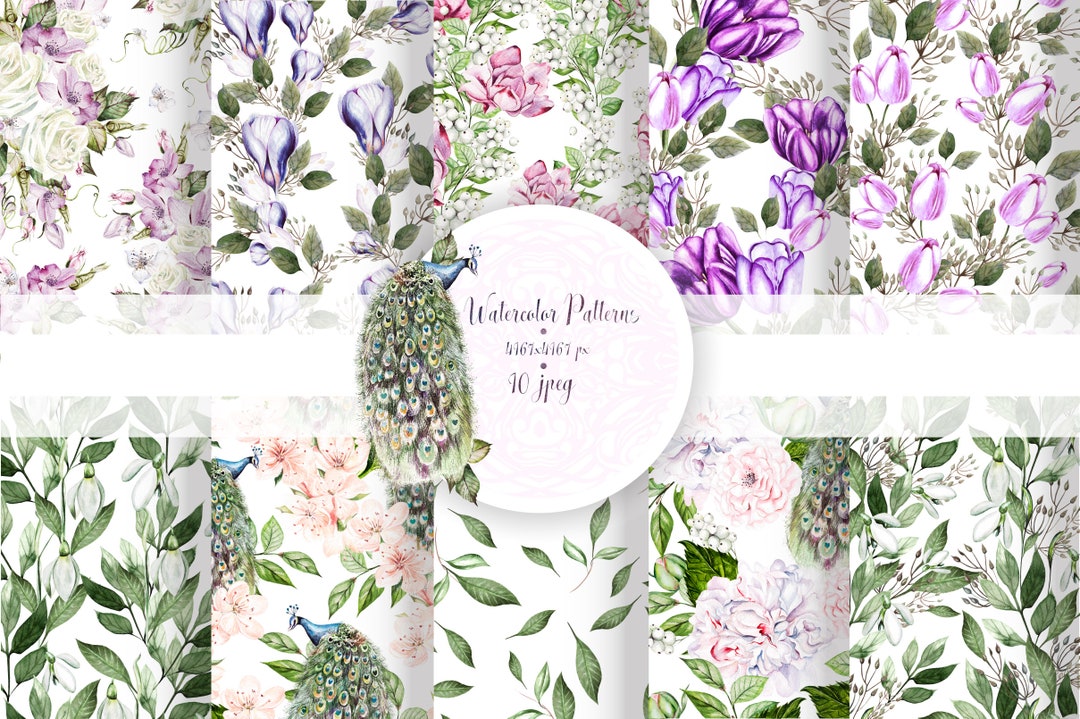 Watercolor Paper Pack Wedding Patterns Scrapbook Floral Background ...