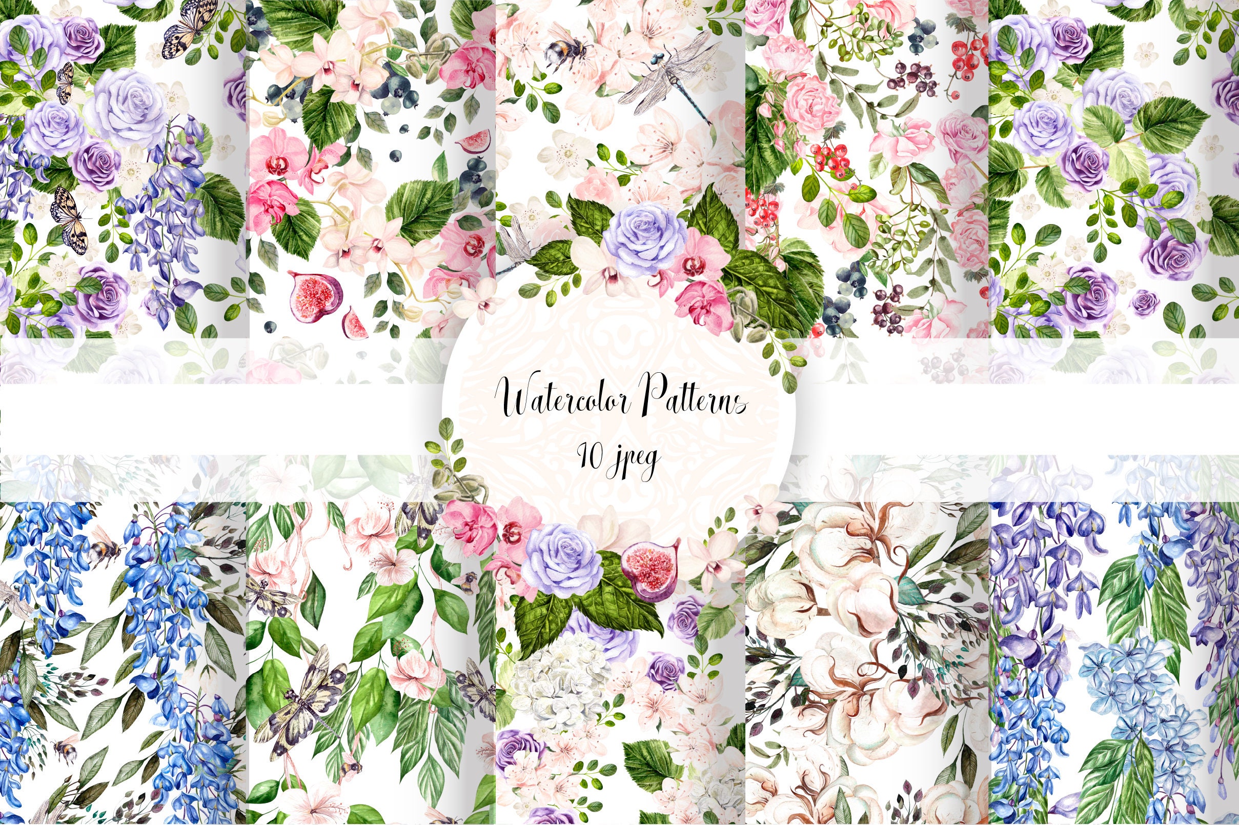 Watercolor Paper Pack Wedding Patterns Scrapbook Floral Background ...