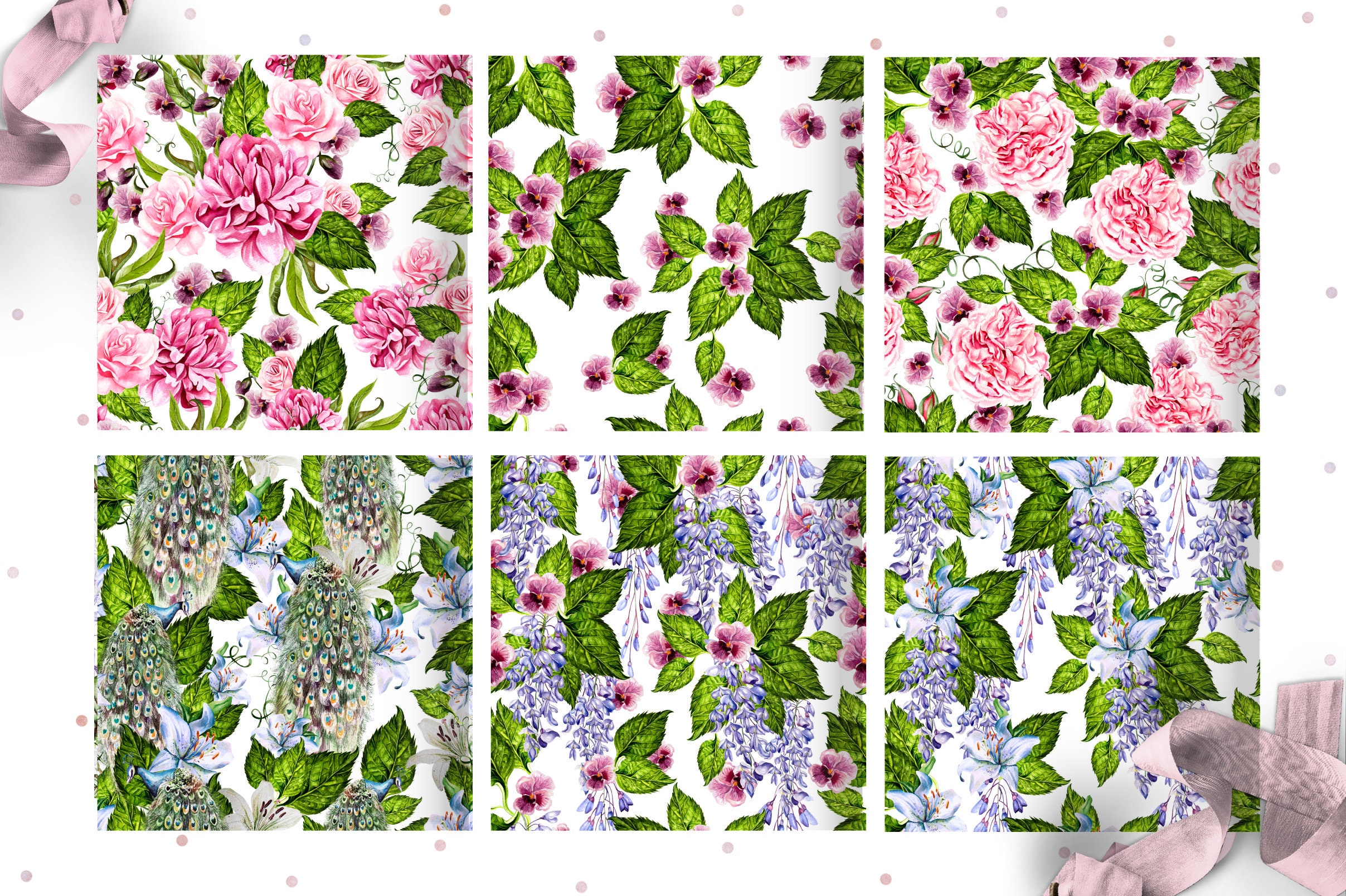Watercolor Paper Pack Wedding Patterns Scrapbook Floral Background ...