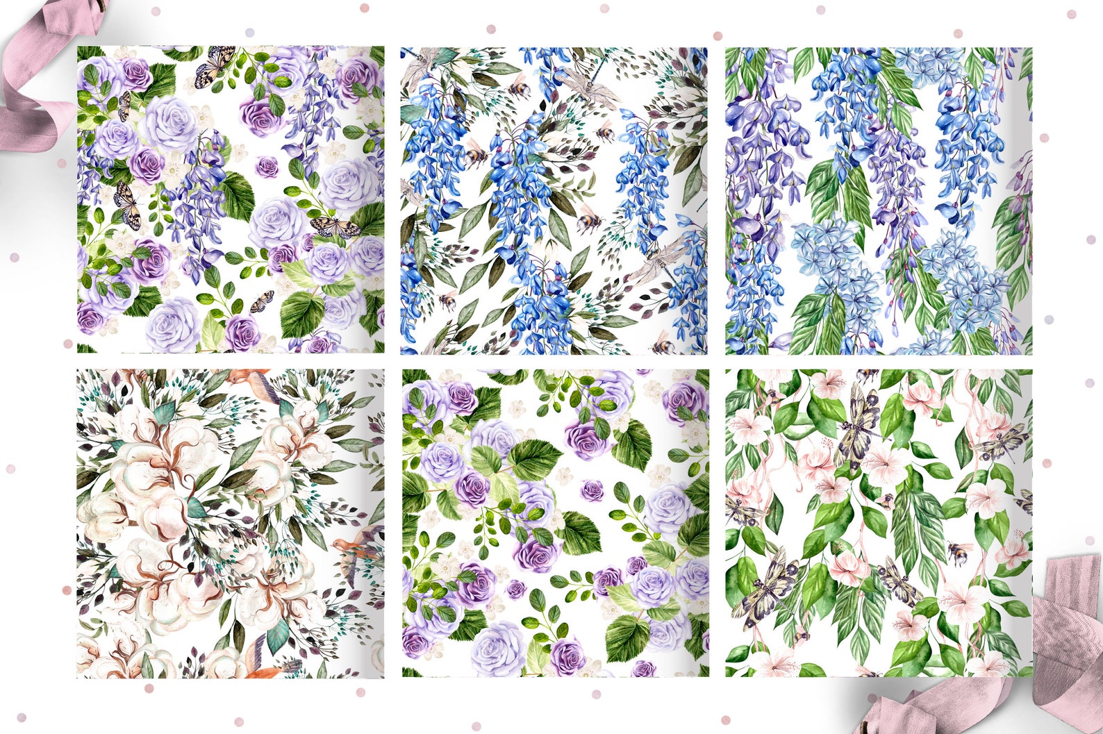 Watercolor Paper Pack Wedding Patterns Scrapbook Floral Background ...