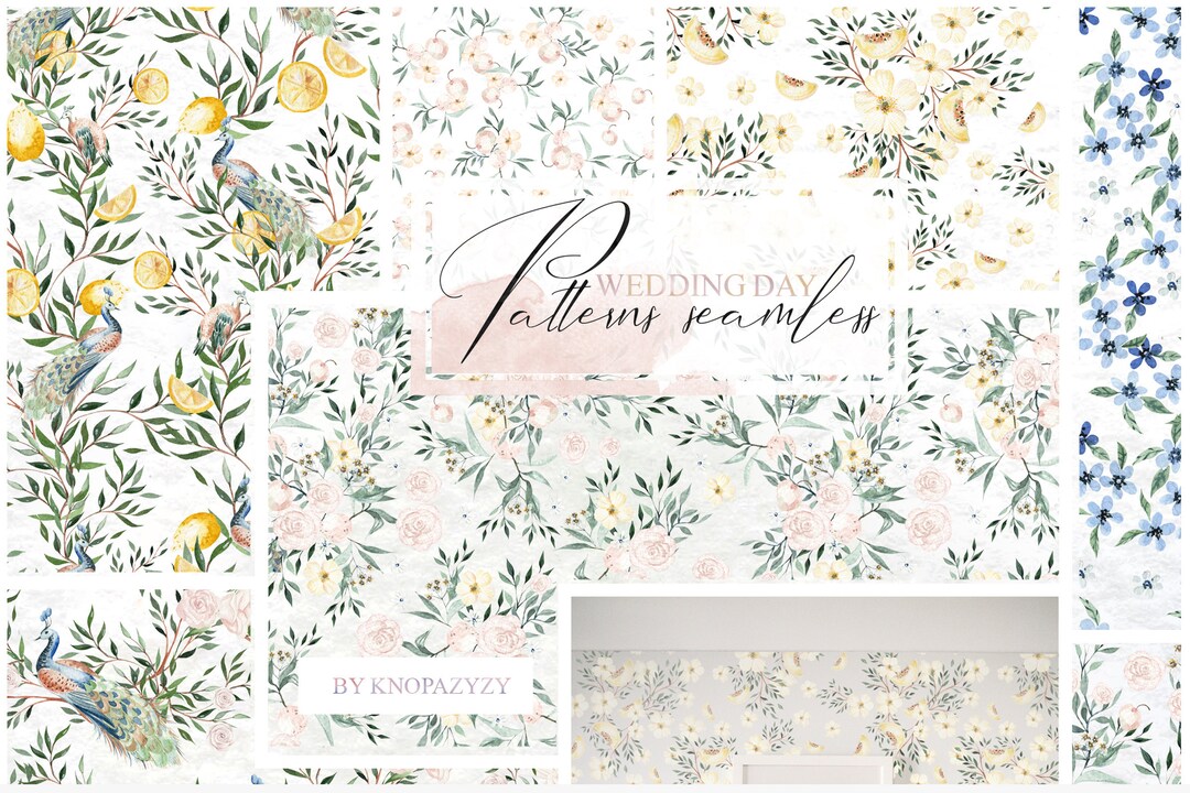 Watercolor Paper Pack Wedding Patterns Scrapbook Floral Background ...