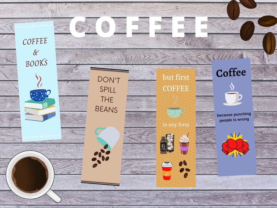 Coffee Bookmarks Printable Set of 4 | Etsy