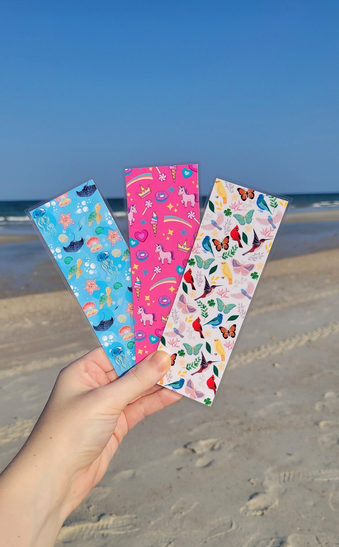 Cute Spring Summer Background Bookmarks Laminated Beach Ocean Animal ...
